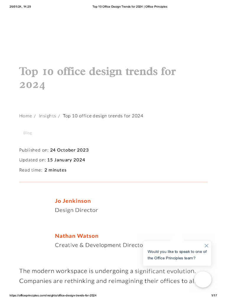 Top 10 Office Design Trends For 2024 - Office Principles | PDF