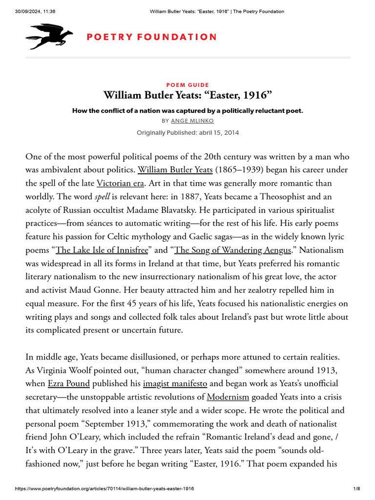 Yeats's "Easter, 1916" Poem Analysis | PDF | Poetry