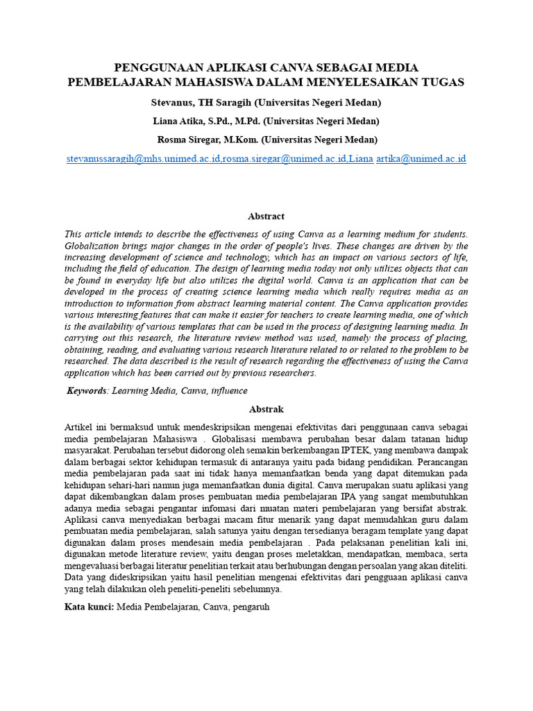Penggunaan Aplikasi Canva Sebagai Media Pembelajaran Mahasiswa Dalam Menyelesaikan Tugas | PDF ...