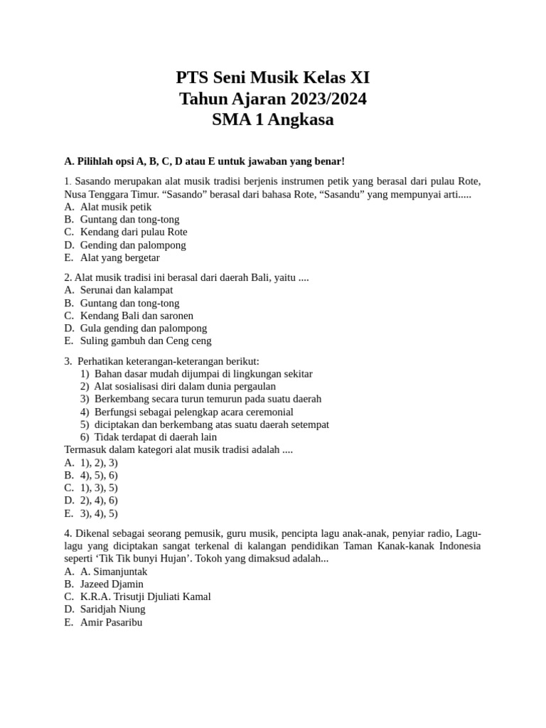 Soal PTS Seni Budaya Kelas XI - Ragam Musik Modern | PDF
