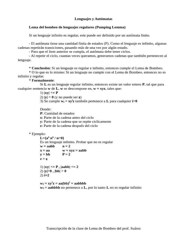 2 - Lema de Bombeo | PDF