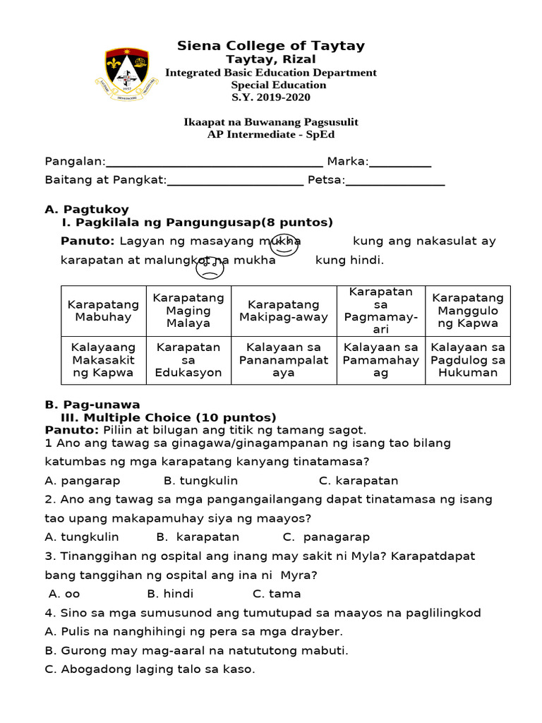 AP Int 4th Mastery 2019 - 2020 | PDF