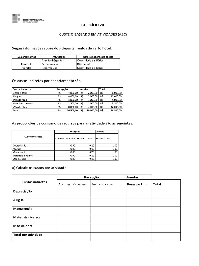 exercicio custeio aeb | PDF
