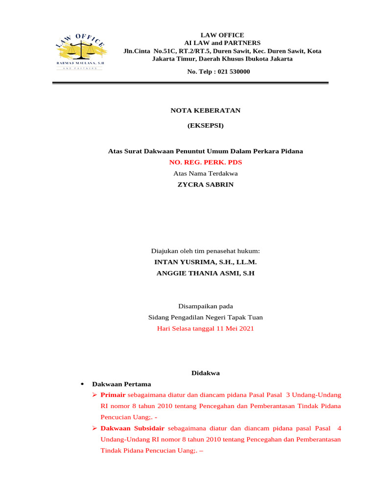 Eksepsi NMCC Alsa | PDF | Politik | Hukum