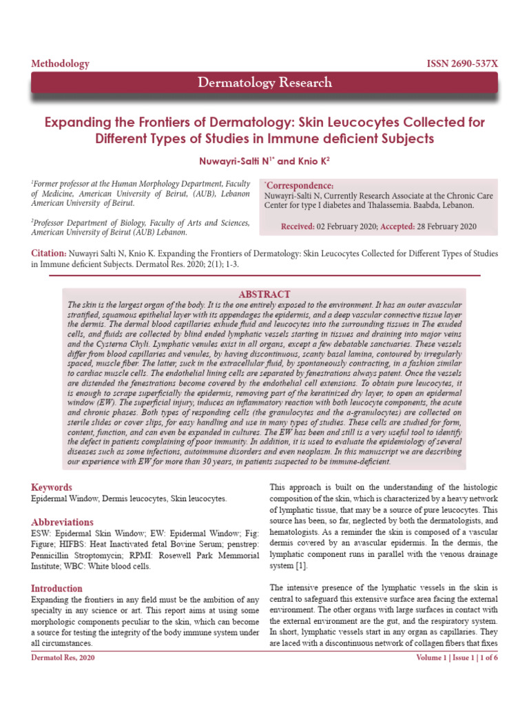 Expanding The Frontiers of Dermatology Skin Leucocytes Collected For ...