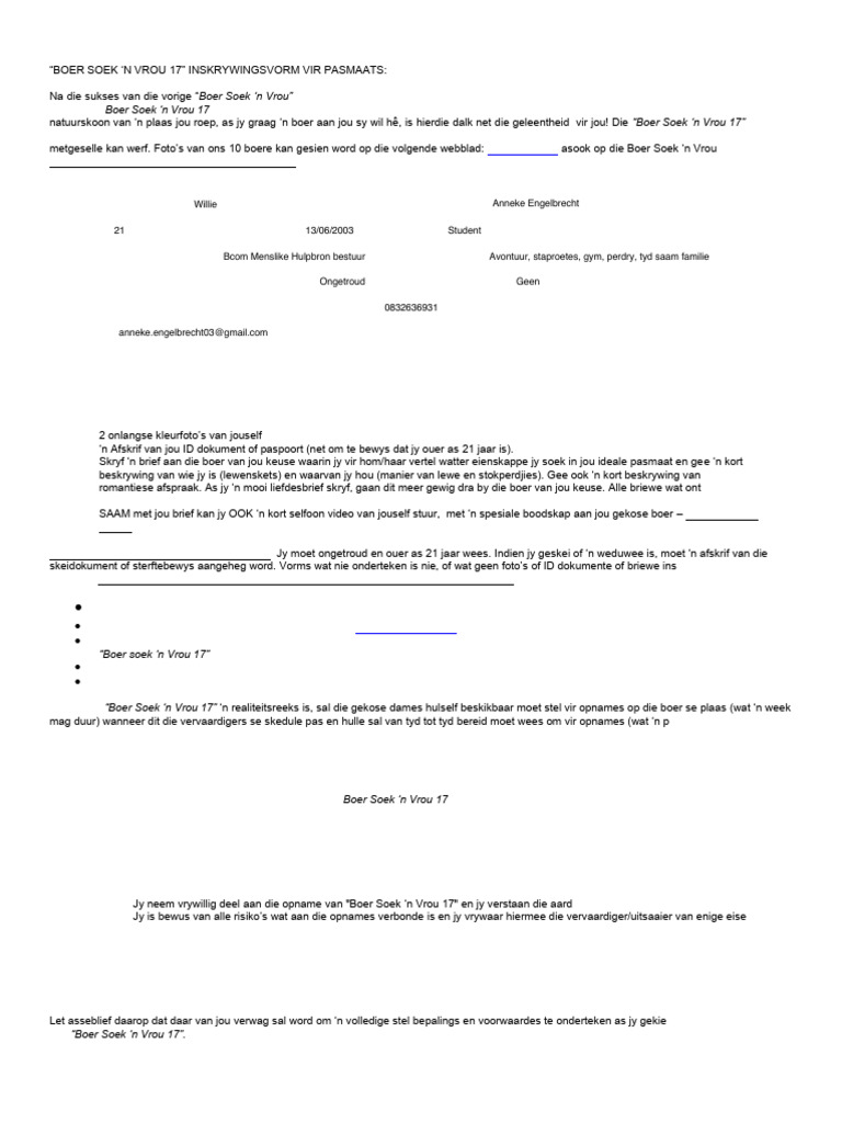 Inskrywingsvorm Vir PASMAATS BSV 17 | PDF