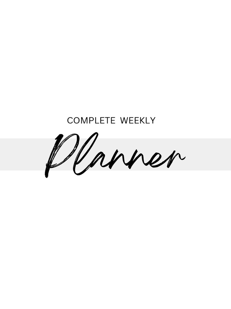 Black and White Complete Minimalist Weekly Planner A4 Document | PDF