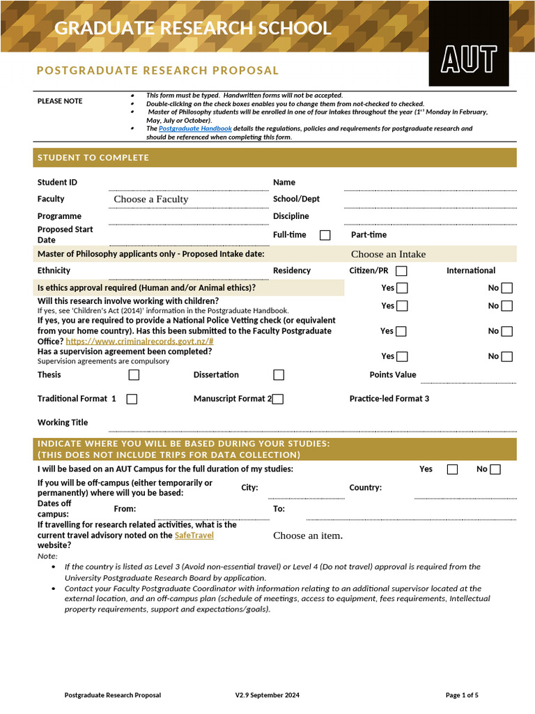 Postgraduate Research Proposal V2.9 September 2024 | PDF | Postgraduate Education | Thesis