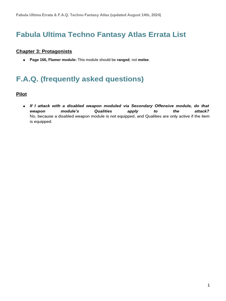 Fabula Ultima Errata & F.a.Q. ENG Techno Fantasy Atlas (Updated August 14th, 2024) | PDF ...