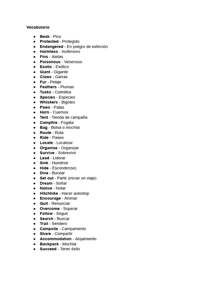 Vocabulario Esencial de Naturaleza y Aventura | PDF | Hogar, jardinería ...