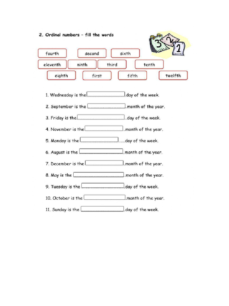 Ejercicio 1 - Ordinal Numbers (1st - 31st) | PDF