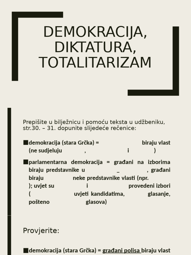 Demokracija, Diktatura, Totalitarizam | PDF