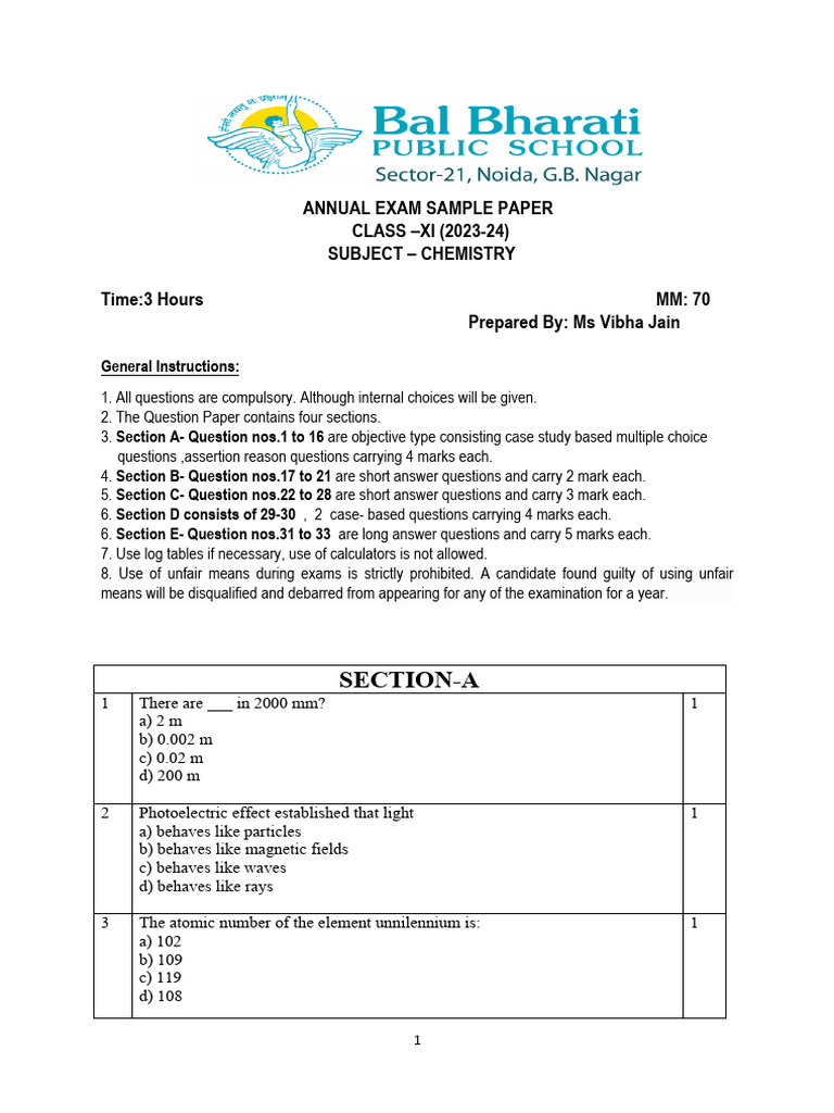 Class XI Chemistry Annual Exam Paper | PDF | Gibbs Free Energy | Alkene