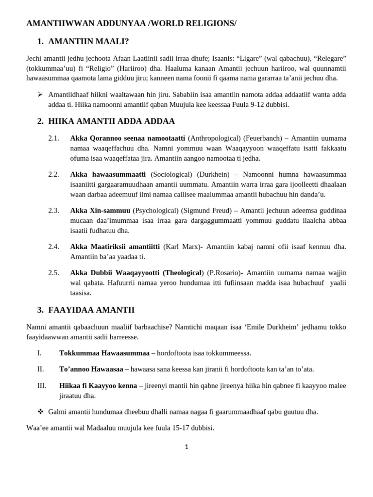 Barsiisa Amantiiwwan Addunyaa (Edited) | PDF