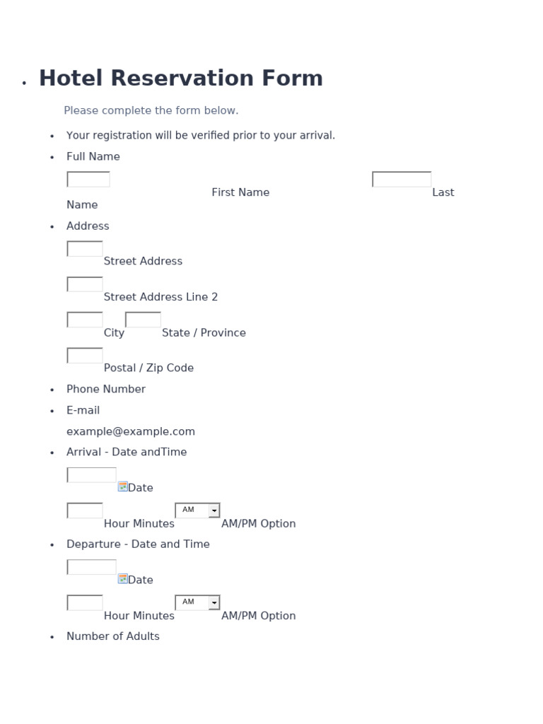 Hotel Reservation Form Template | PDF