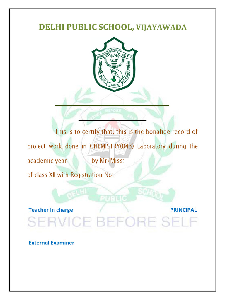 Class XII Chemistry Project Certificate | PDF