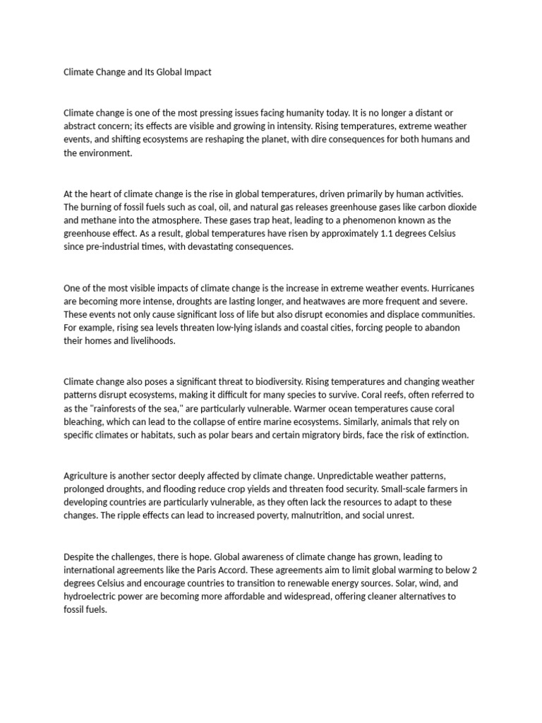 Climate Change and Its Global Impact | PDF | Climate Change ...