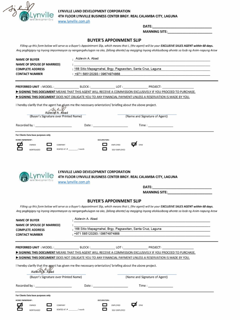 Buyers Appointment Slip | PDF