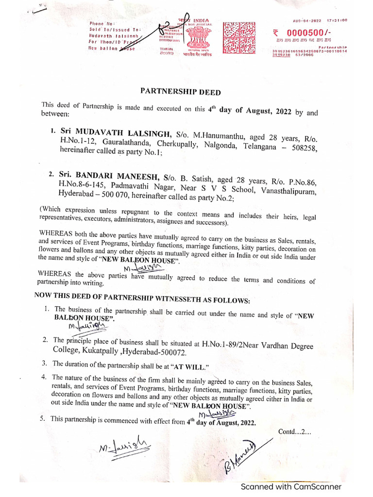Partnership Deed | PDF