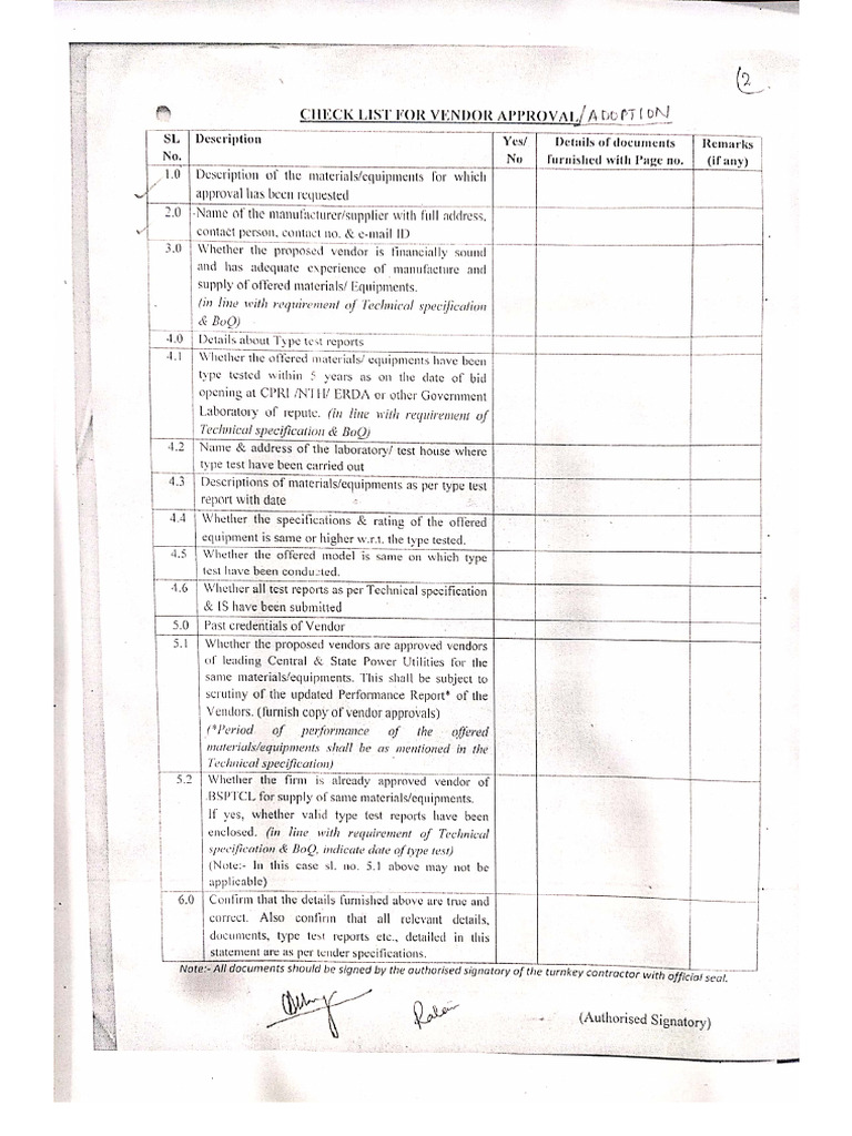 Checklist For Vendor Approval | PDF