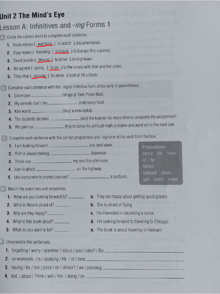Ing - Infinitive Forms - UNIT 2 Grammar | PDF