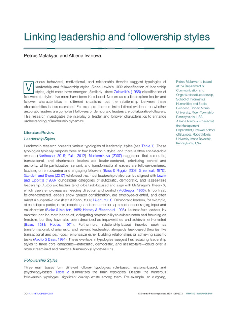 Linking Leadership and Followership Styles | PDF | Leadership | Factor ...