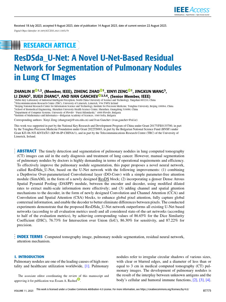 ResDSda U-Net A Novel U-Net-Based Residual Network For Segmentation of Pulmonary Nodules in Lung ...