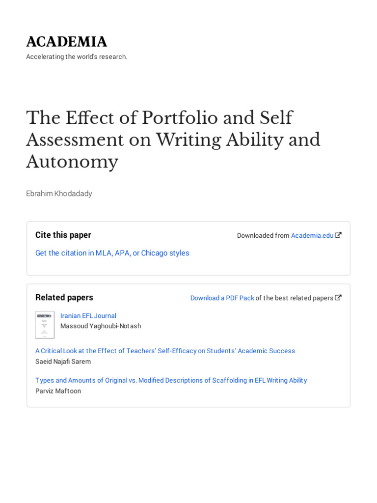 The Effect of Portfolio and Self Assessment On Writing Ability and ...