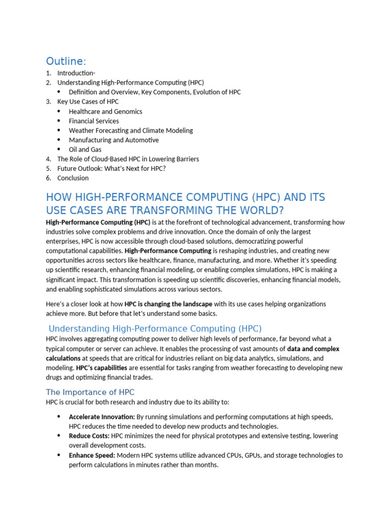 Outline:: Understanding High-Performance Computing (HPC) | PDF | Supercomputer | Cloud Computing
