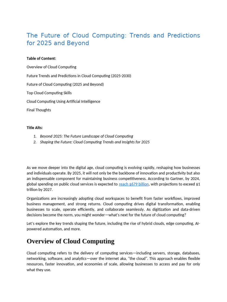 The Future of Cloud Computing-Trends and Predictions For 2025 and Beyond | PDF | Cloud Computing ...