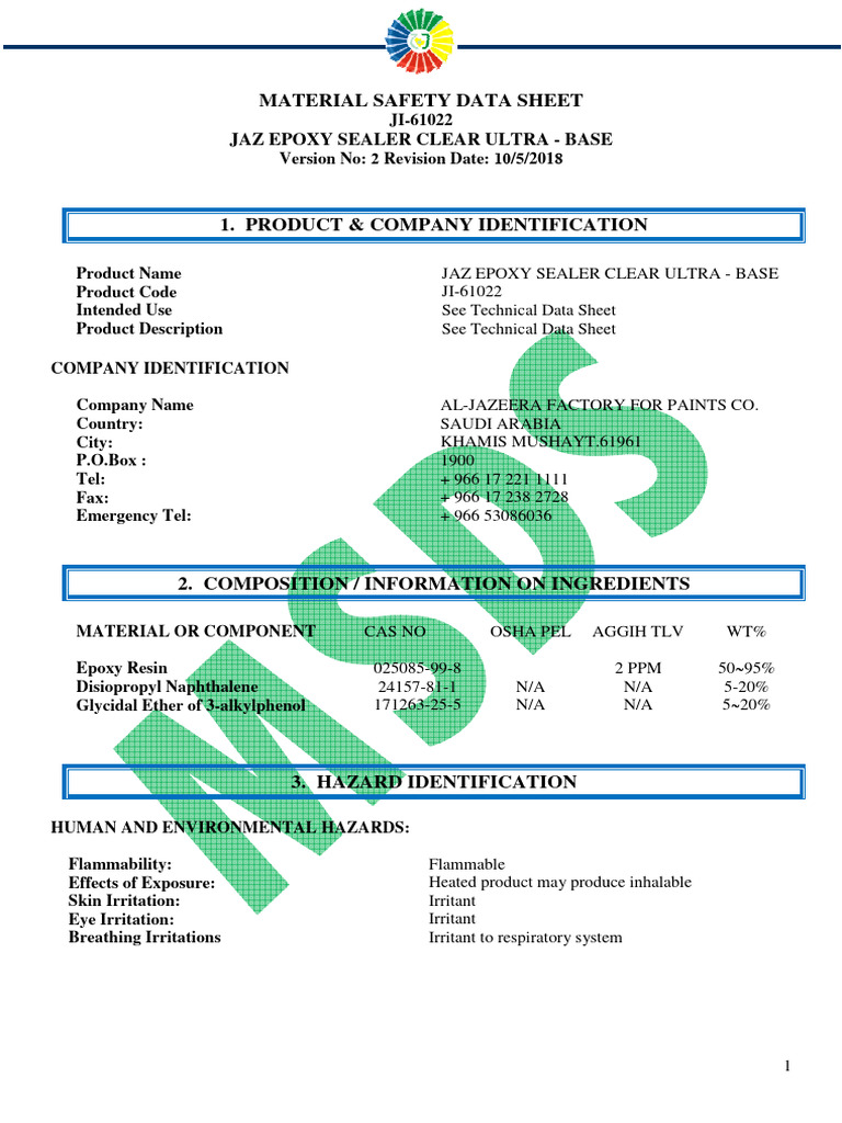Epoxy Sealer Safety Guide | PDF | Dangerous Goods | Firefighting