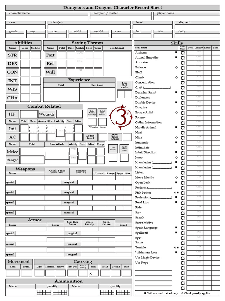 D&D Character Sheet Template | PDF | Role Playing Games | Role Playing ...