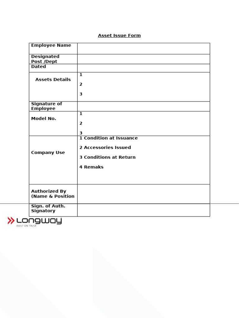 Asset Issue Form Page 1 | PDF