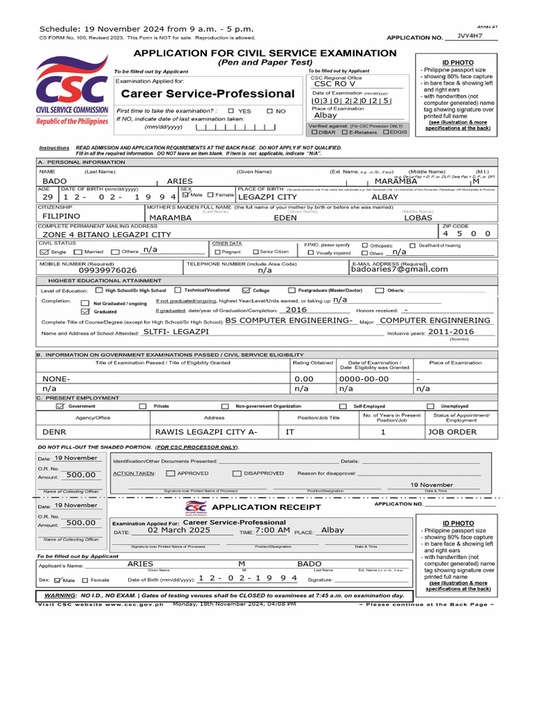 CSC RO5 Online Exam Application Form | PDF