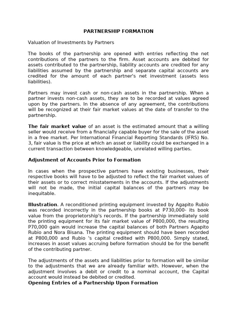 PARTNERSHIP FORMATION | PDF | Balance Sheet | Equity (Finance)