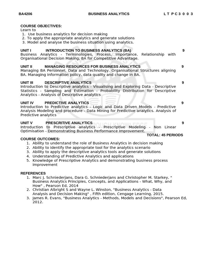 Ba Syllabus | PDF | Analytics | Predictive Analytics