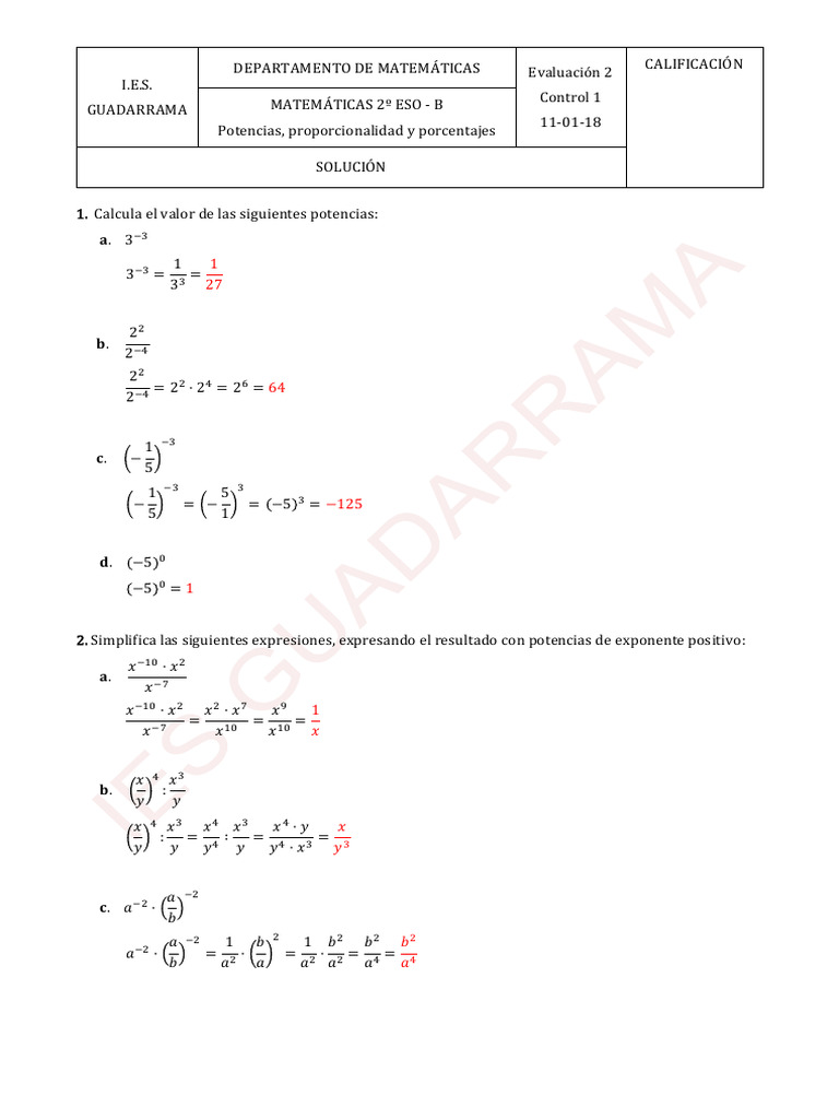 Examen Matemáticas 2º ESO: Potencias y Proporcionalidad | PDF