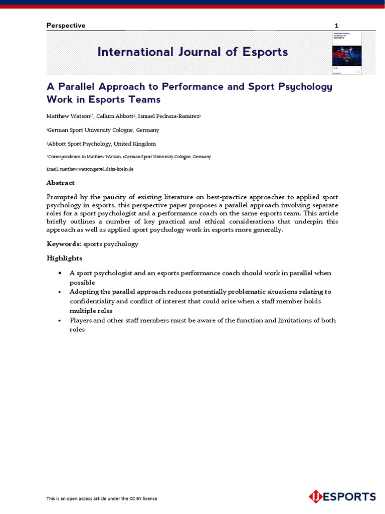 A Parallel Approach To Performance and Sport Psychology Work in Esports ...