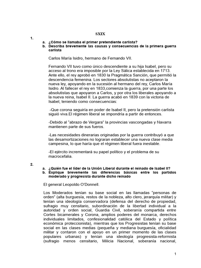 Preguntas Cortas XIX y XX | PDF | España | Guerra peninsular