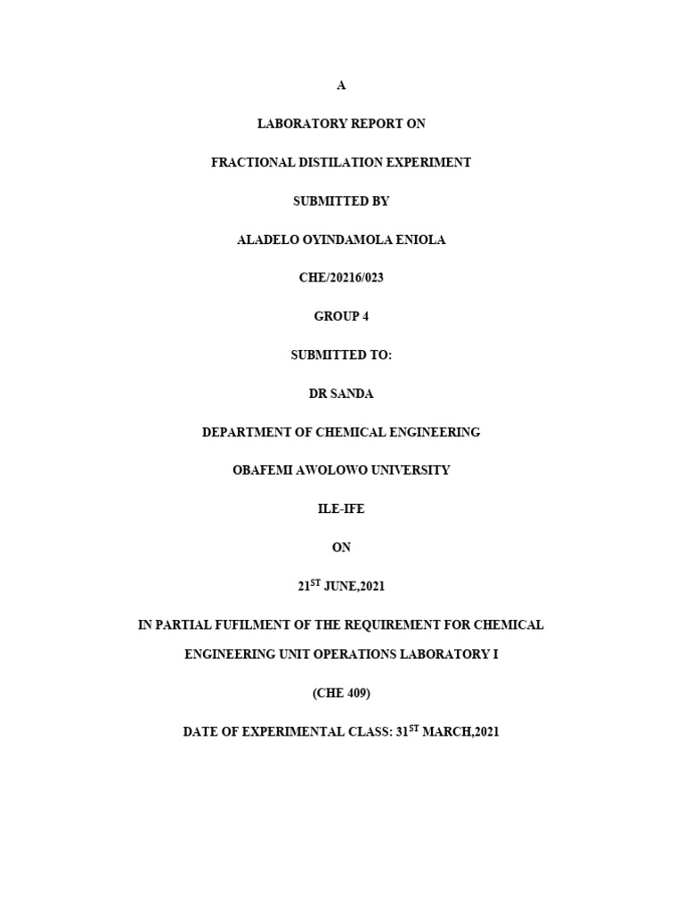 Fractional Distillation Experiment Report | PDF | Distillation | Chemistry