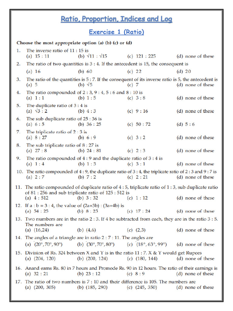 Ratio Proportion Indices and Log | PDF | Teaching Methods & Materials ...