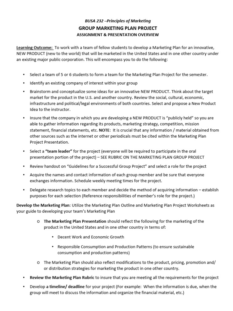 Marketing Plan Project Guidelines | PDF | Marketing | Rubric (Academic)