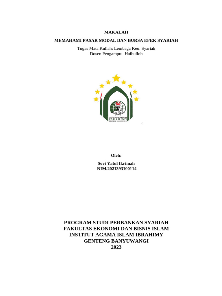Memahami Pasar Modal Dan Bursa Efek Syariah Sovi Psy5 Pdf