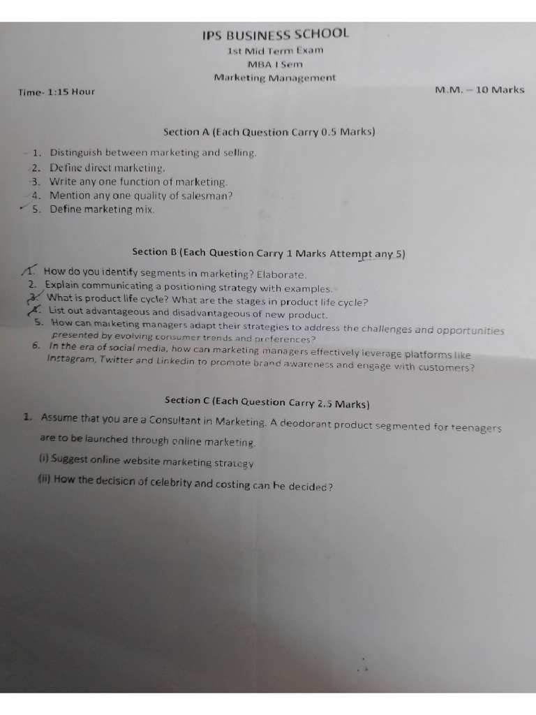 MBA 1st Sem Mid Term 1 | PDF