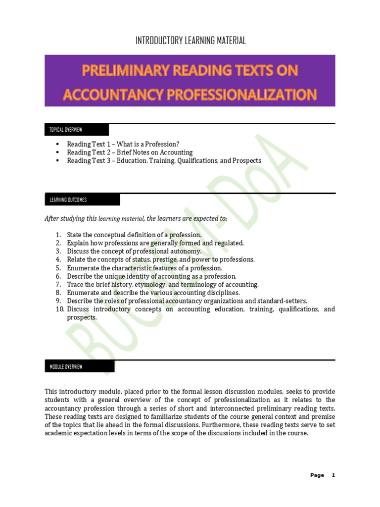 1 - Preliminary Reading Texts | PDF | Accounting | Profession