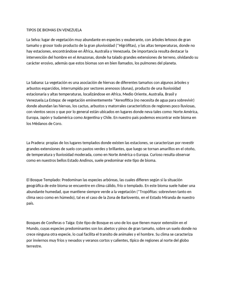 Biomas de Venezuela: Tipos y Características | PDF | Selva | Ciencias ...