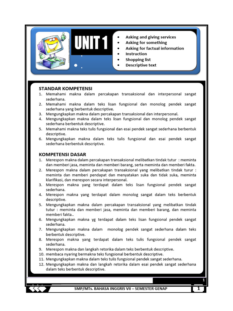 BAHASA INGGRIS 7 SEM 2 Unit 1 | PDF | Adjective | Noun