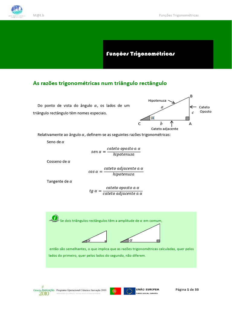 Funções Trigonométricas: Seno, Cosseno e Tangente | PDF | Trigonometria ...