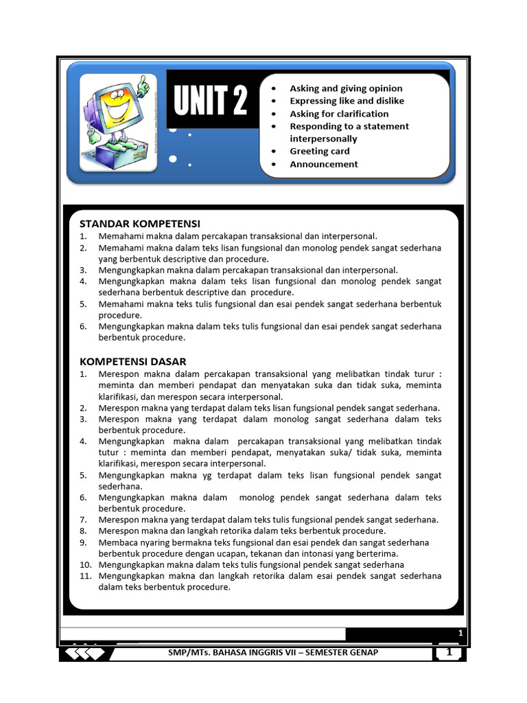 BAHASA INGGRIS 7 SEM 2 Unit 2 | PDF | Language Arts & Discipline