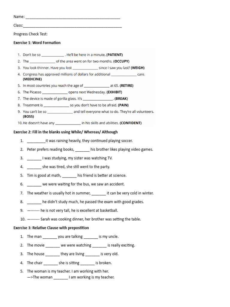 English Grammar Progress Check Test | PDF